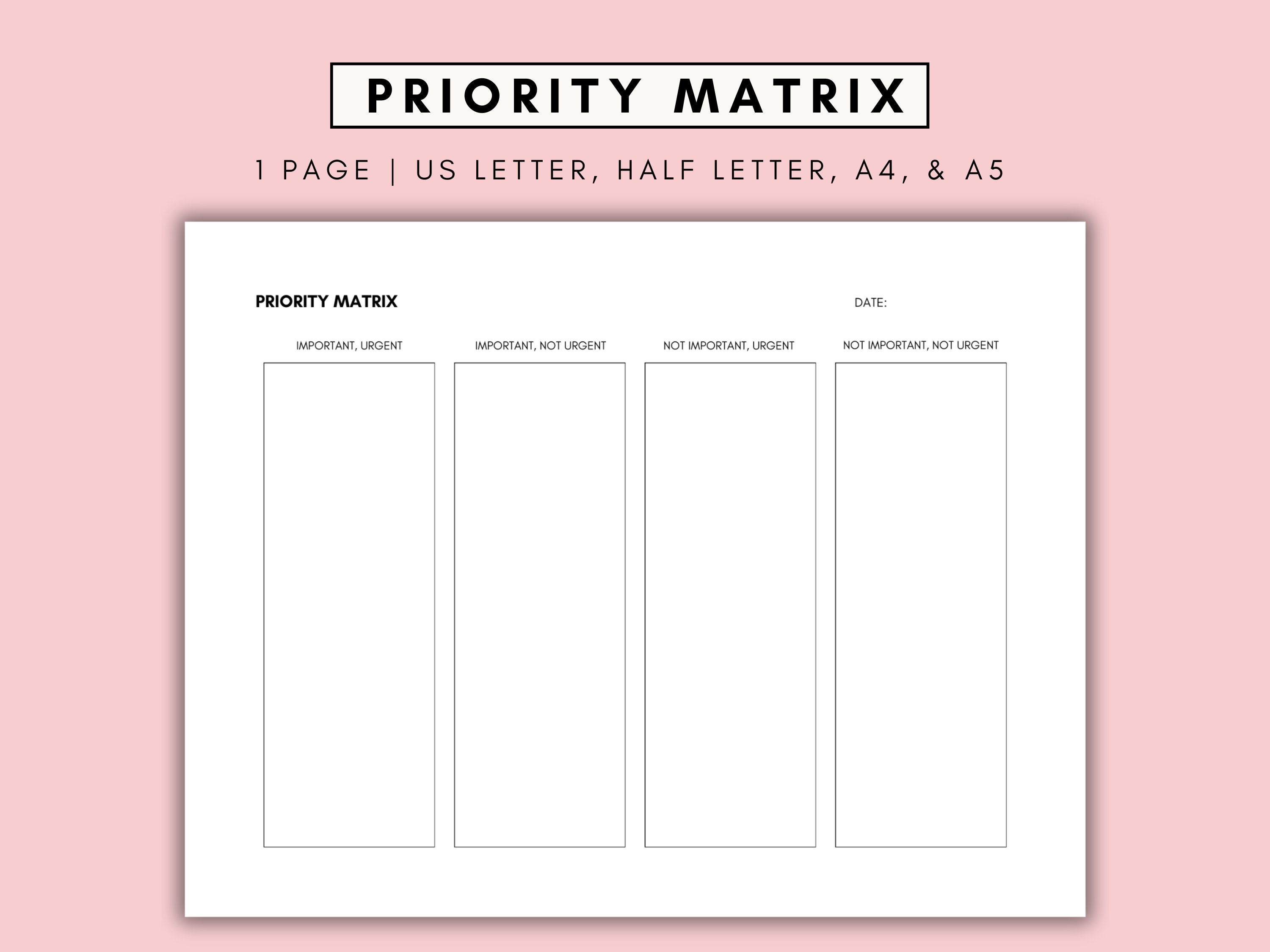 Priority Matrix Template, Printable Eisenhower Matrix, Task ...