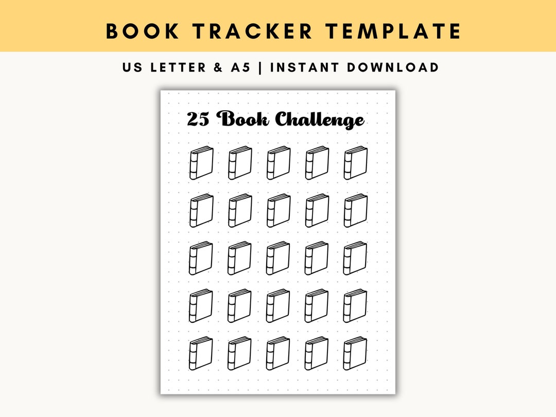 25 Book Challenge Printable, Bullet Journal Book Log, Reading Log, Book ...