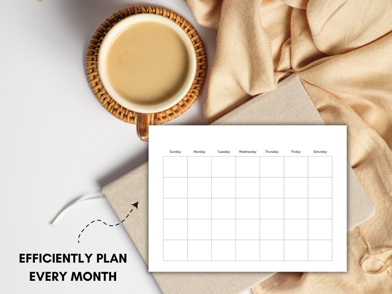 Blank Monthly Calendar Printable, Undated Calendar With Sunday Starts ...