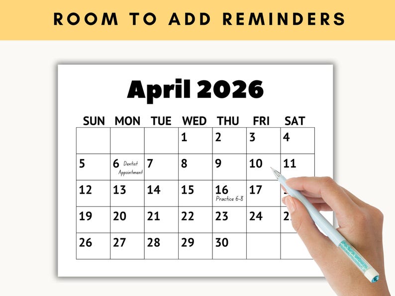 Large Print Calendar 2026 Printable | Easy Read Monthly Wall Calendar ...