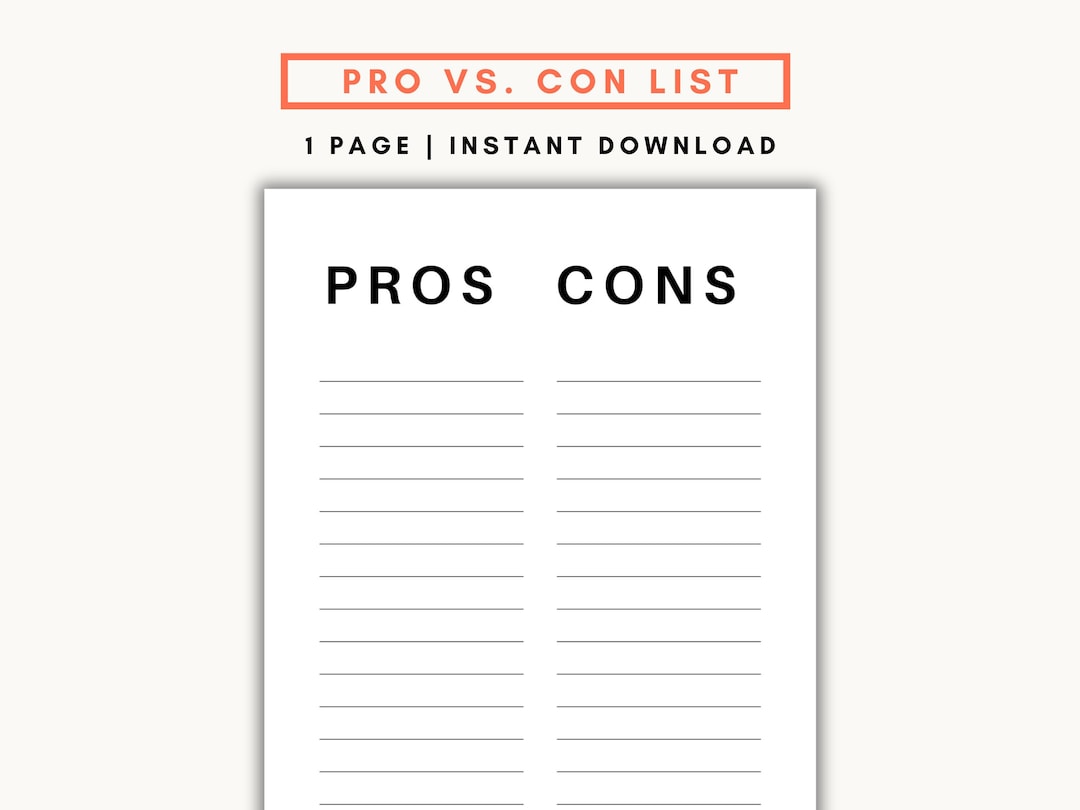 Pros and Cons List Template, Pros and Cons List Maker, Decision-making ...
