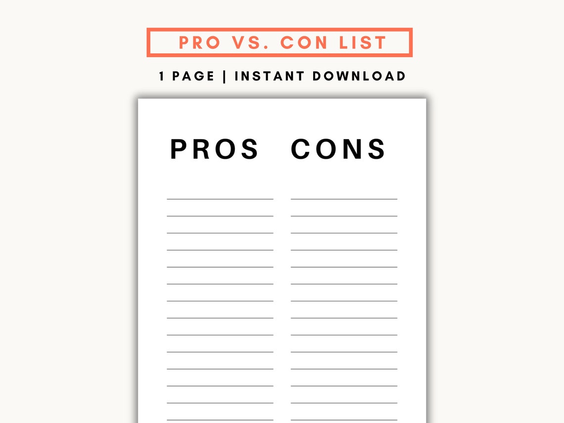 Pros and Cons List Template, Pros and Cons List Maker, Decision-making ...