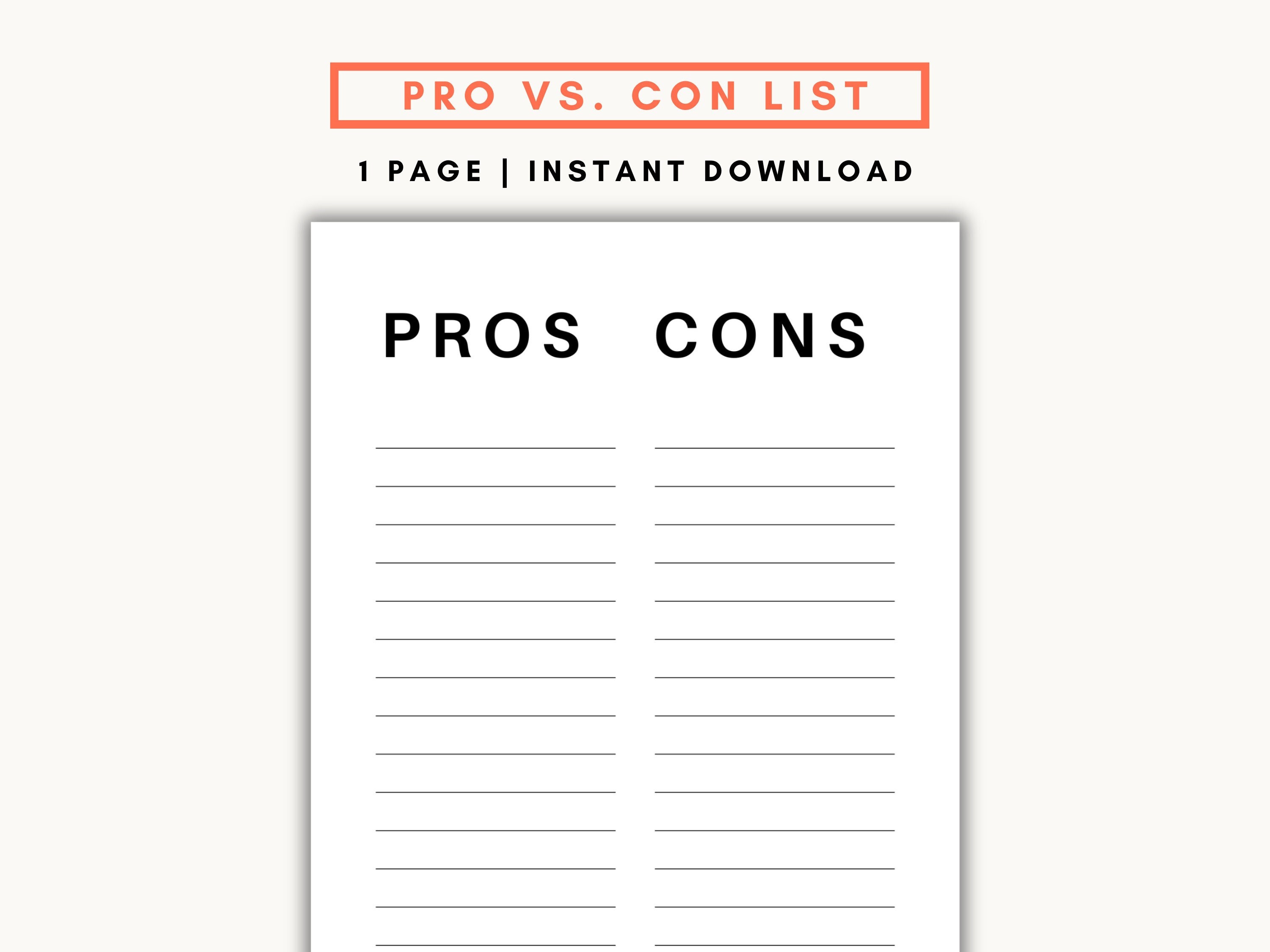 Pros and Cons List Template, Pros and Cons List Maker, Decision-making Matrix, Advantages ...