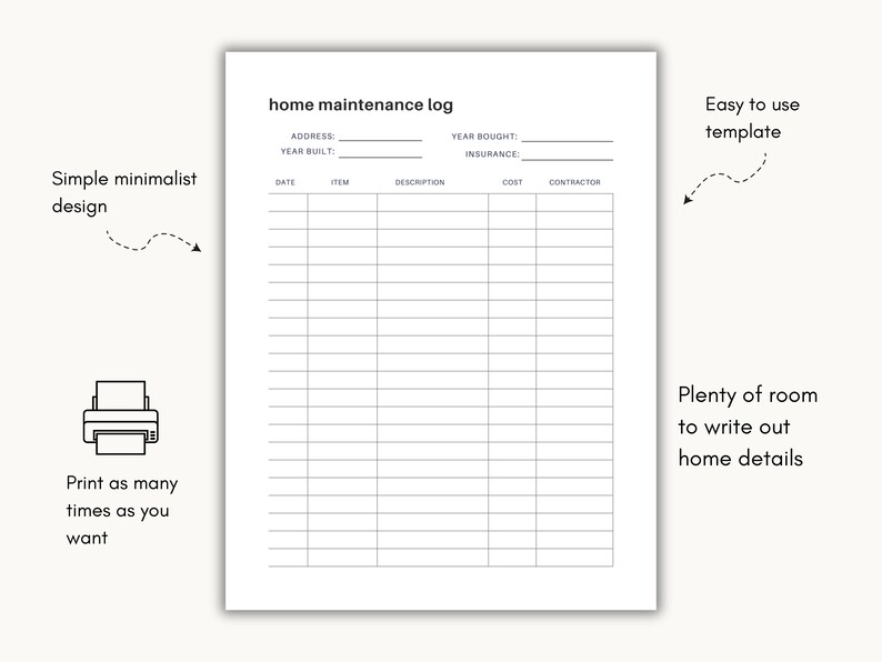 Home Maintenance Log, Home Repair Log, Home Repairs, Printable Home ...