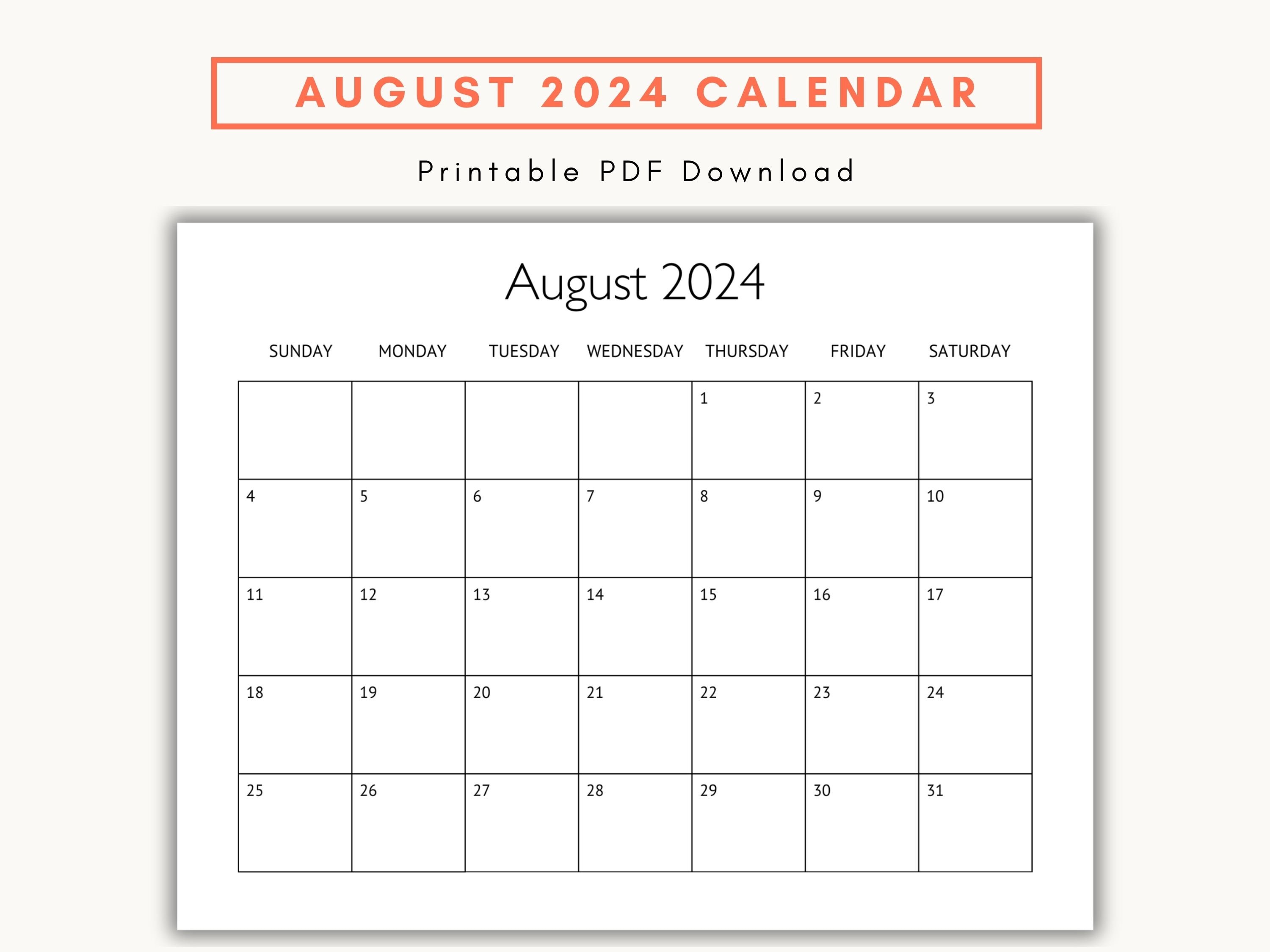 August Calendar 2024 Template