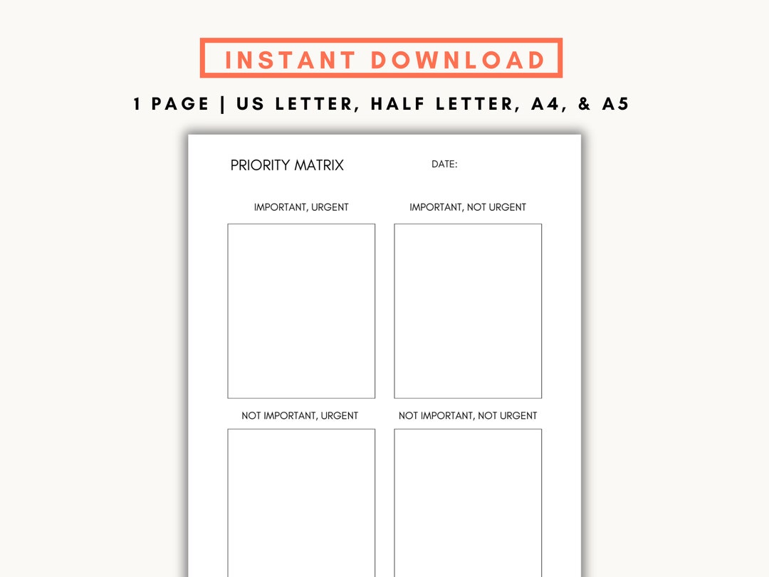 Eisenhower Matrix Template, Printable Priority Matrix, My Priorities ...