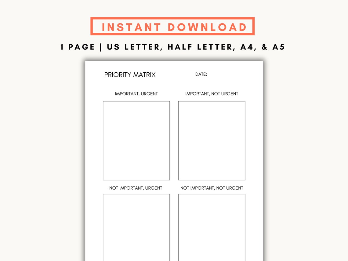 Eisenhower Matrix Template, Printable Priority Matrix, My Priorities ...