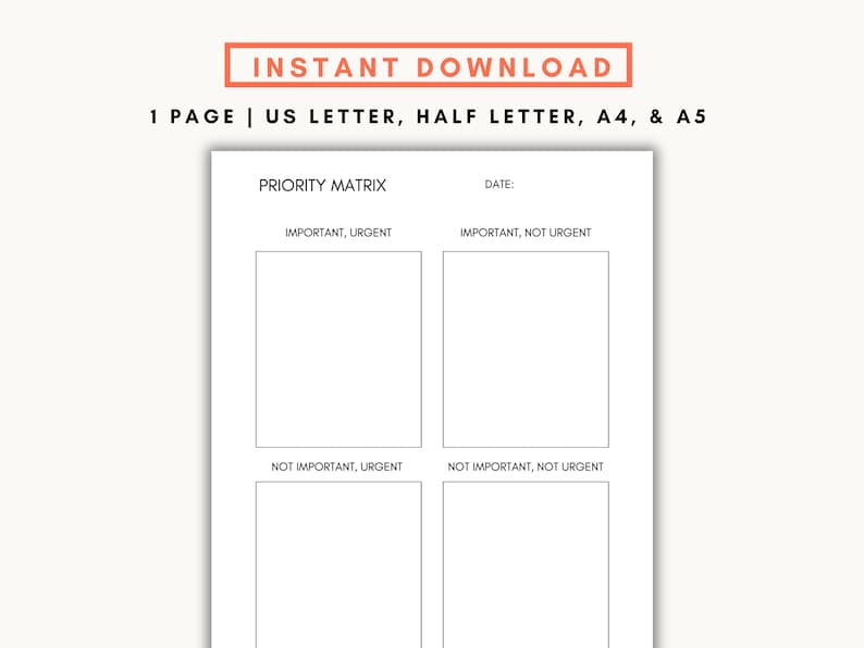 Eisenhower Matrix Template, Printable Priority Matrix, My Priorities ...