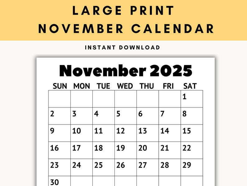 Large Print November Calendar, 2025 Calendar for Senior Citizens ...