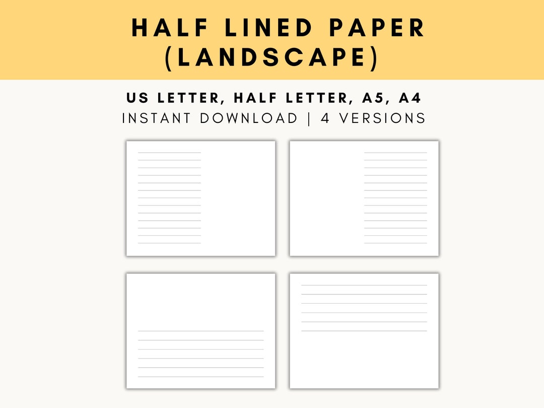 Half Lined Landscape Paper Printable, Half Blank Half Lined Paper ...