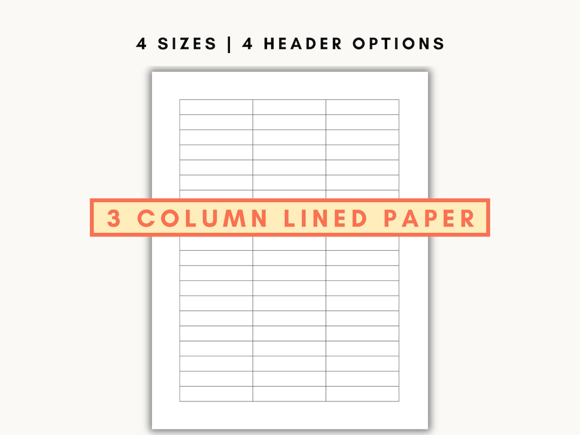 3 Column Notes, Printable Lined Paper, Column Graphic Template, Planner ...