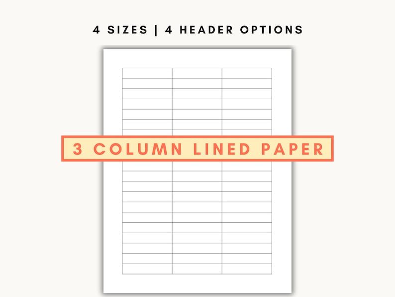 3 Column Notes, Printable Lined Paper, Column Graphic Template, Planner ...