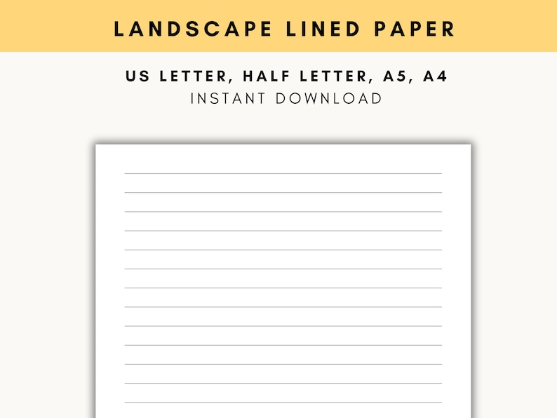 Landscape Lined Paper, Horizontal Lined Paper Printable, Landscape ...