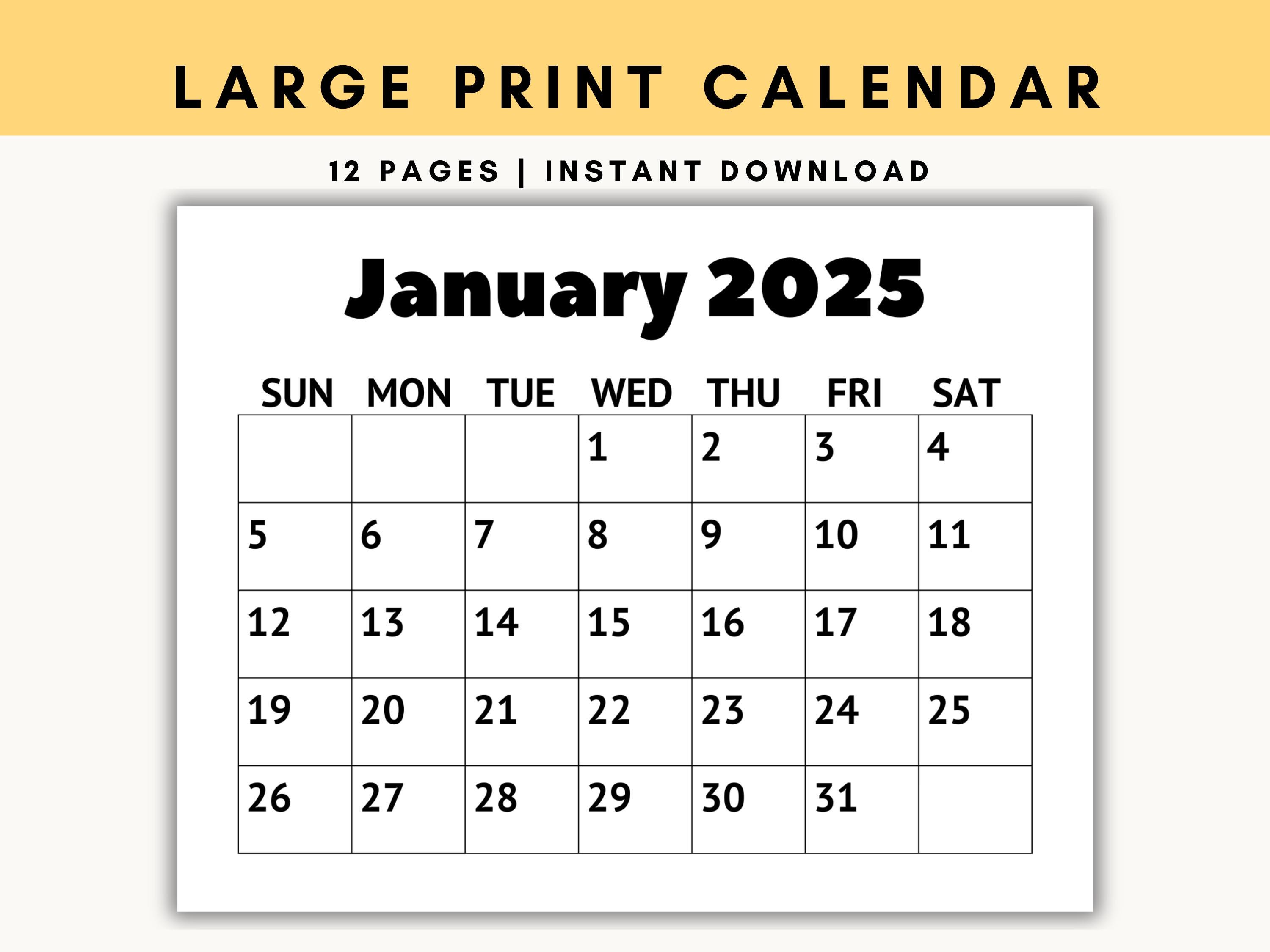Large Print Calendar, 2025 Monthly Calendar, Calendar for Senior ...