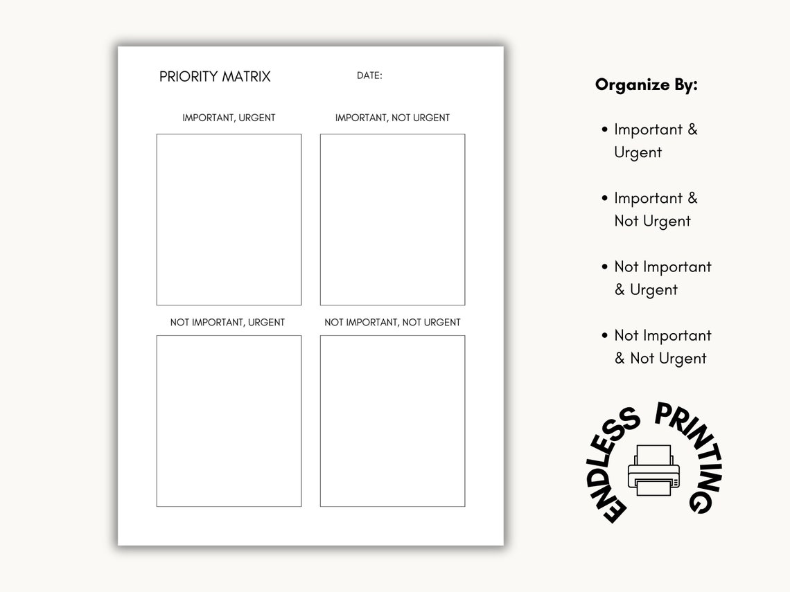 Eisenhower Matrix Template, Printable Priority Matrix, My Priorities ...