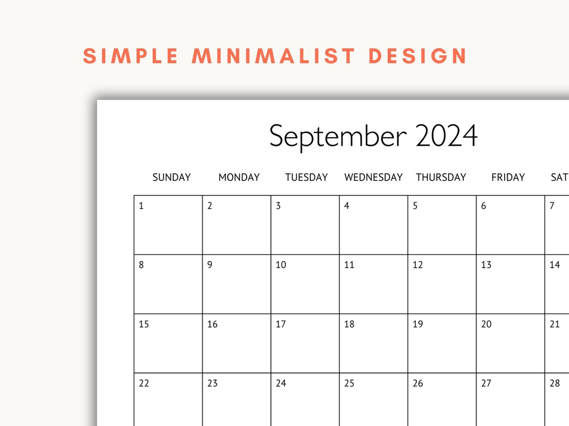 September Calendar, Printable 2024 Monthly Calendar, Minimalist Inserts ...