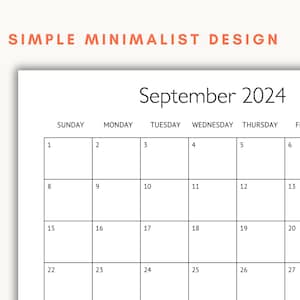 September Calendar, Printable 2024 Monthly Calendar, Minimalist Inserts ...