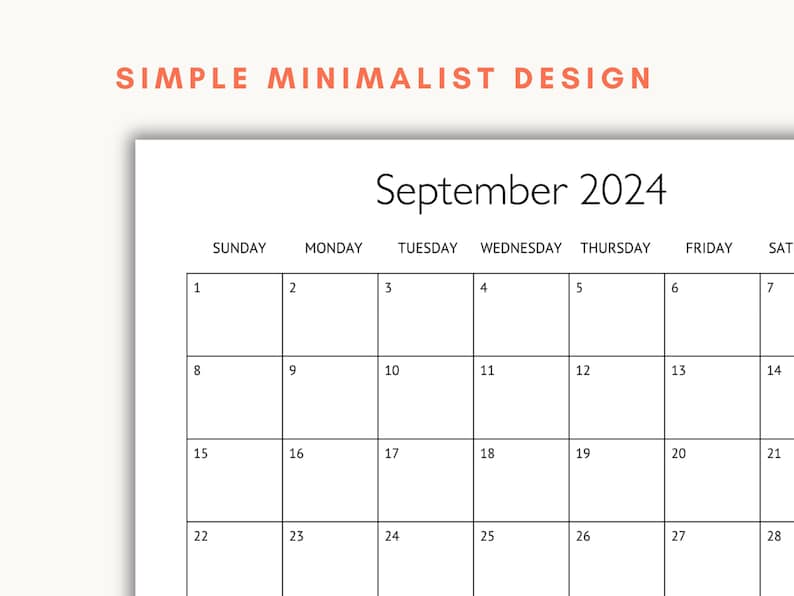 September Calendar, Printable 2024 Monthly Calendar, Minimalist Inserts ...