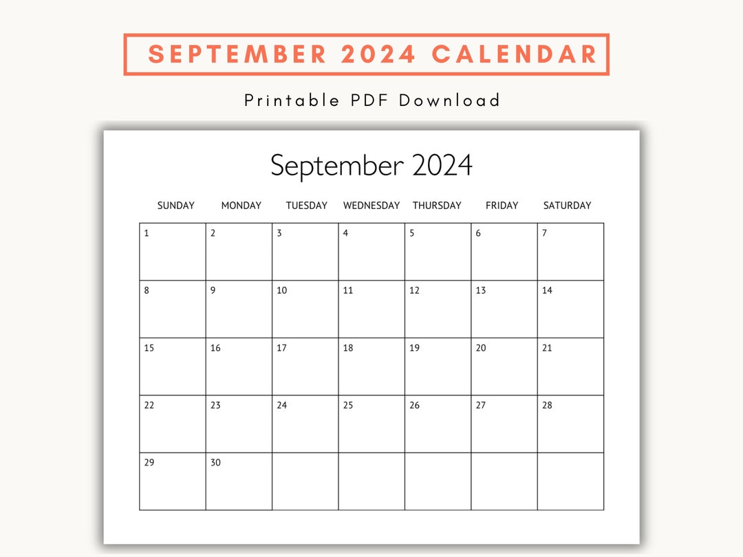 September Calendar, Printable 2024 Monthly Calendar, Minimalist Inserts ...