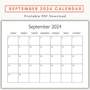 September Calendar, Printable 2024 Monthly Calendar, Minimalist Inserts ...