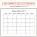 September Calendar, Printable 2024 Monthly Calendar, Minimalist Inserts ...