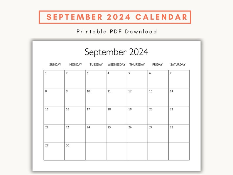September Calendar, Printable 2024 Monthly Calendar, Minimalist Inserts ...