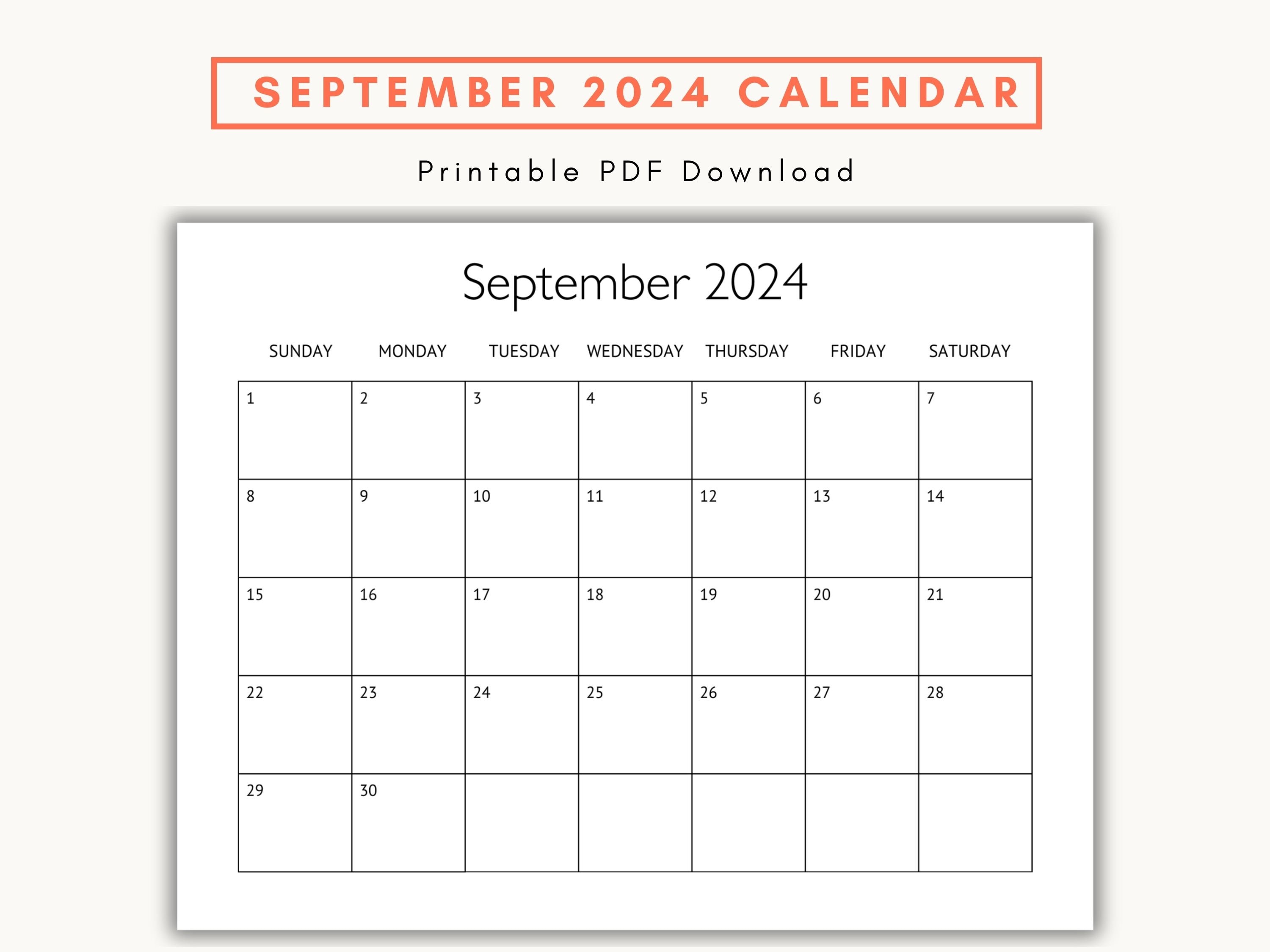 September Calendar, Printable 2024 Monthly Calendar, Minimalist Inserts ...