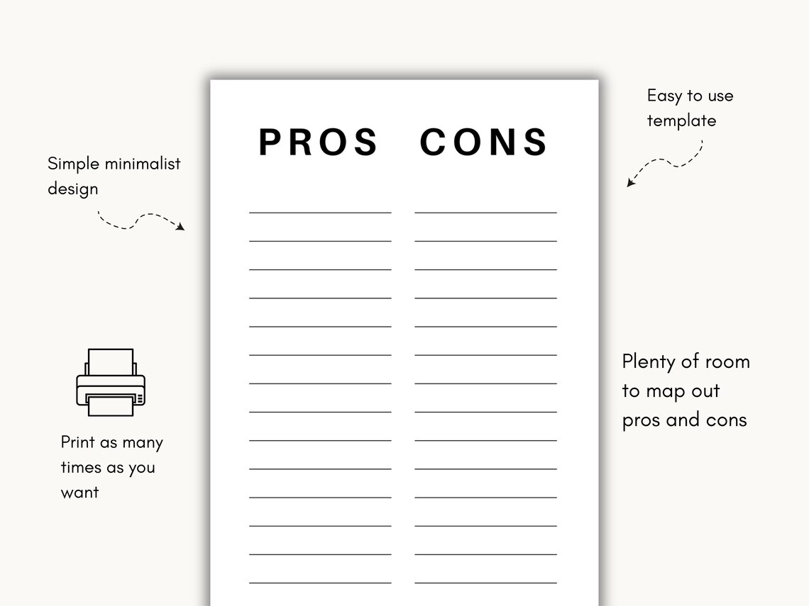 Pros and Cons List Template, Pros and Cons List Maker, Decision-making Matrix, Advantages ...