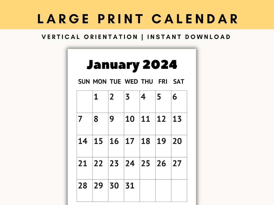 Large Print Calendar, 2024 Monthly Calendar, Calendar for Senior ...