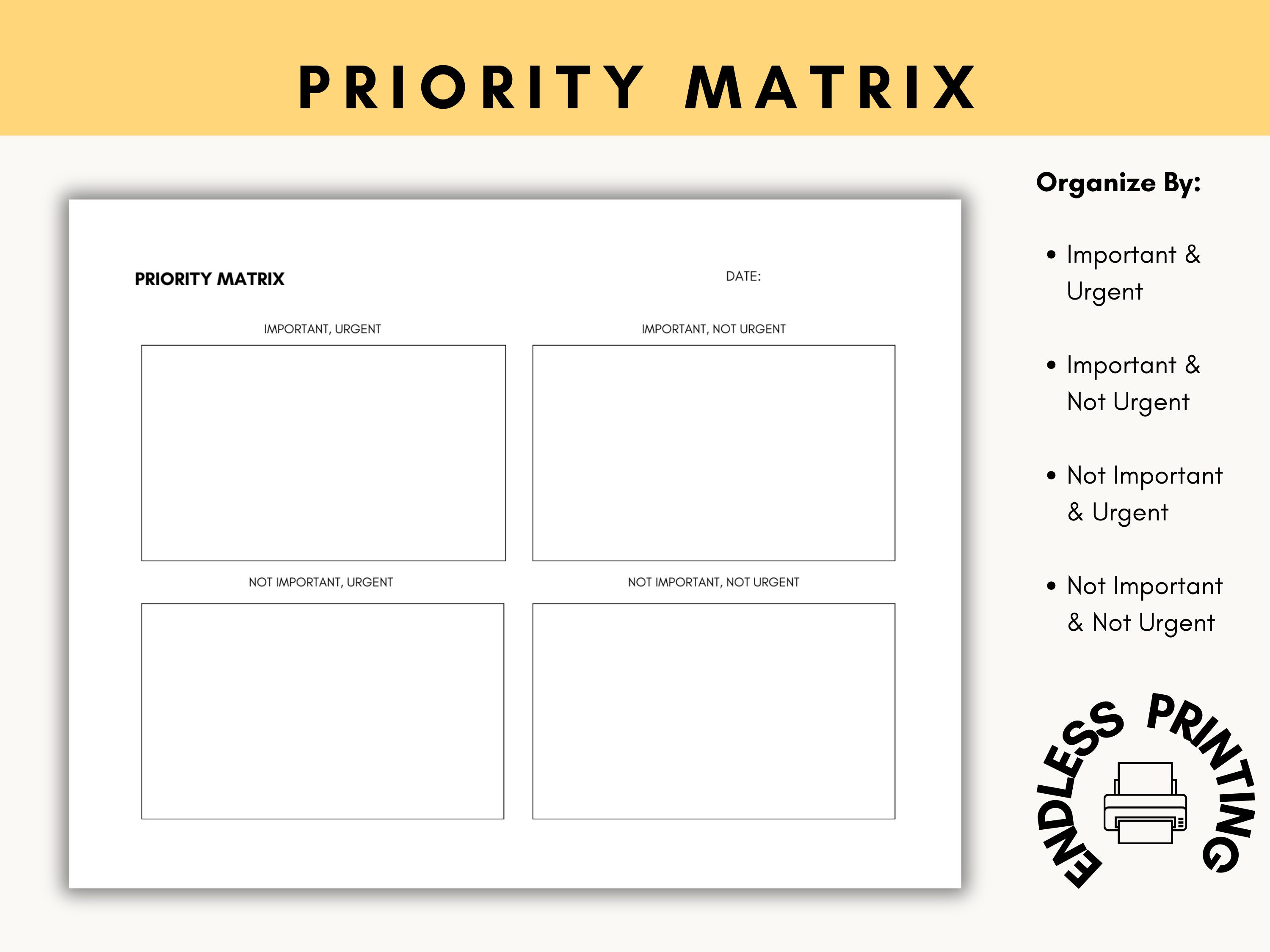 Priority Matrix Printable, Decision Making Template, Eisenhower Matrix ...