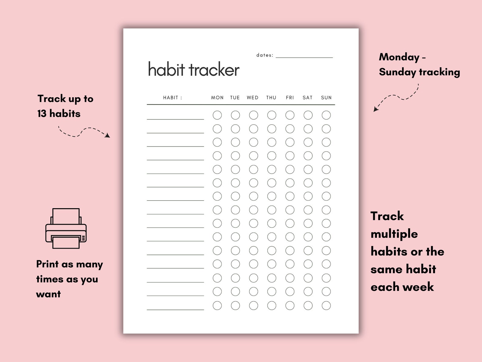 Printable Habit Tracker, Weekly Habit Tracking, Template, Multiple ...