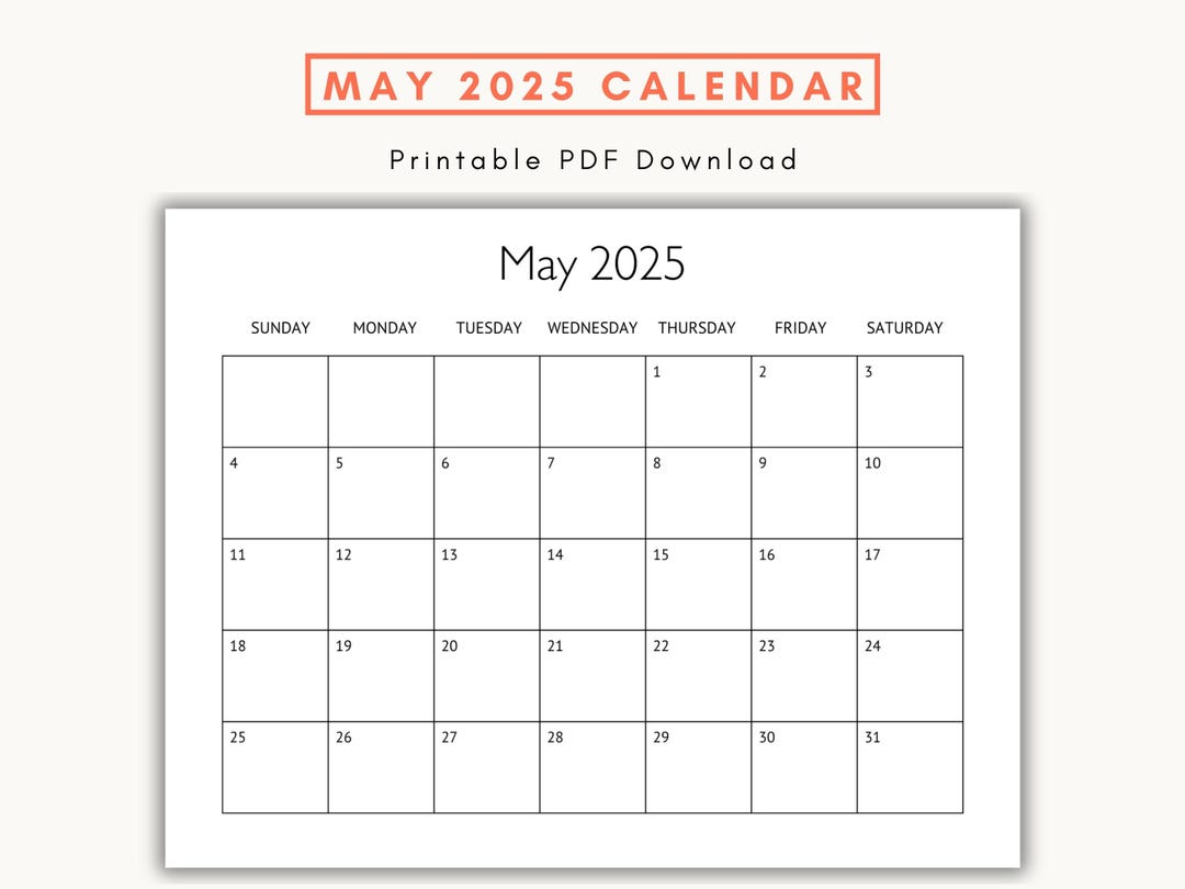 May Calendar, Printable 2025 Monthly Calendar, Minimalist Inserts ...