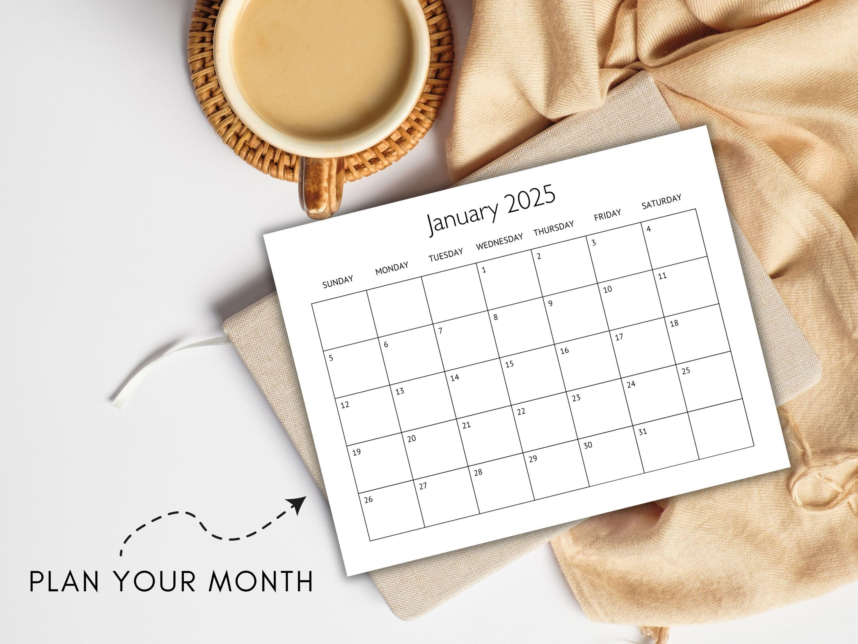 January 2025 Calendar, Printable Monthly Calendar, Minimalist Planner ...