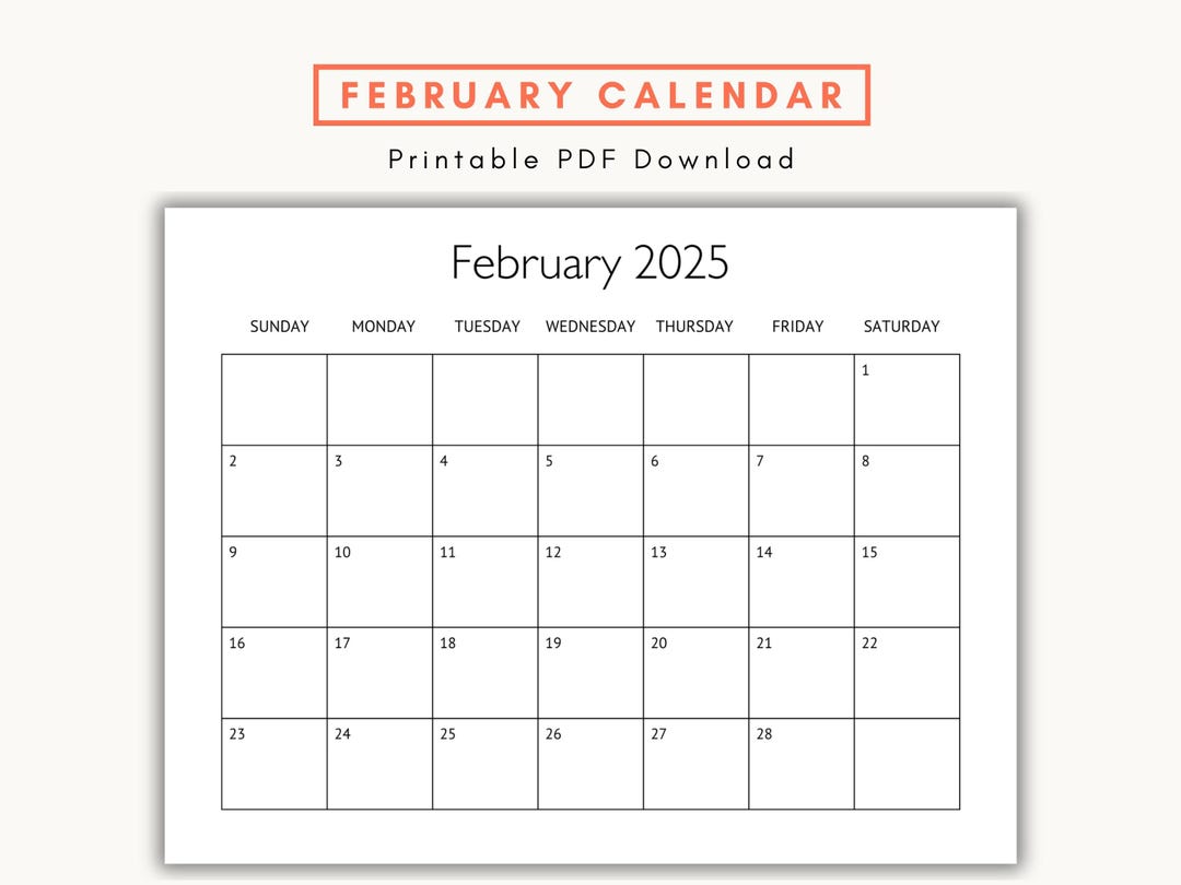 February 2025 Calendar, Printable Monthly Calendar, Minimalist Planner ...
