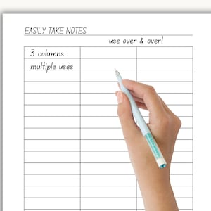 3 Column Notes, Printable Lined Paper, Column Graphic Template, Planner ...
