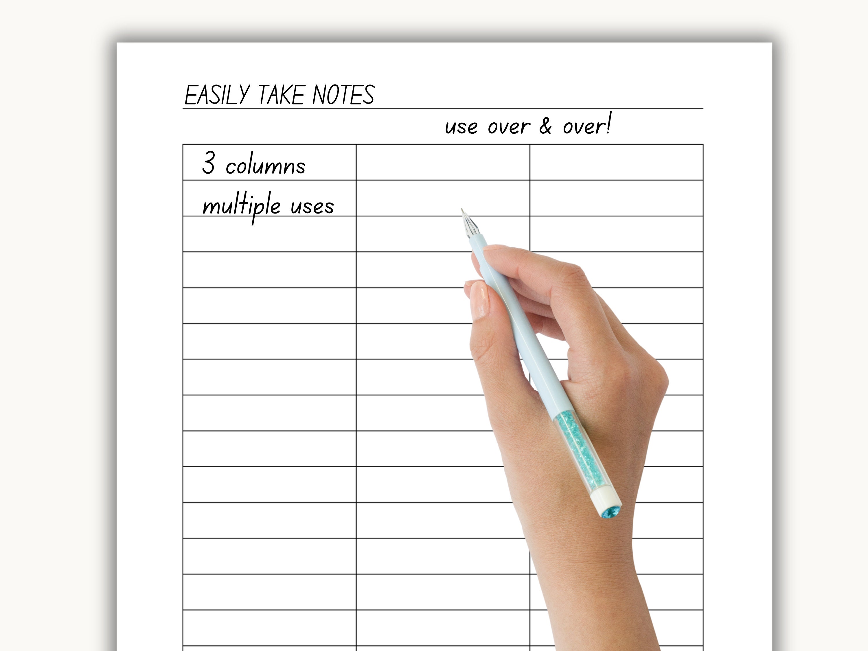 3 Column Notes, Printable Lined Paper, Column Graphic Template, Planner ...