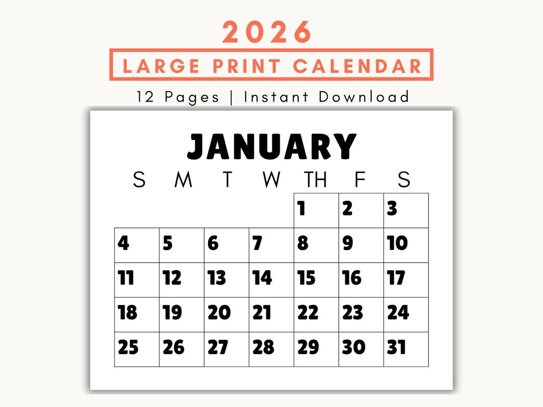 Large Print Monthly Calendar 2026 | Easy to Read Senior Calendar | Big ...