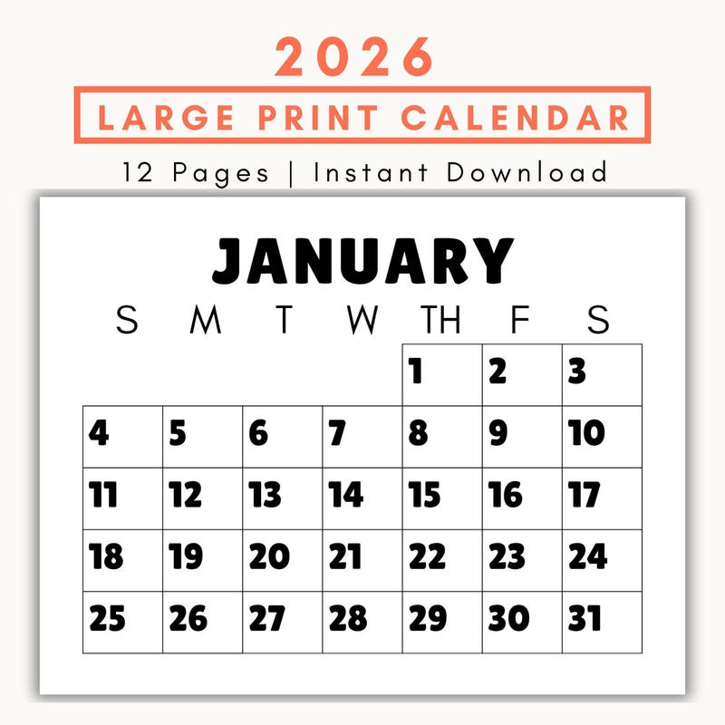 Large Font Calendar 2026 - Etsy