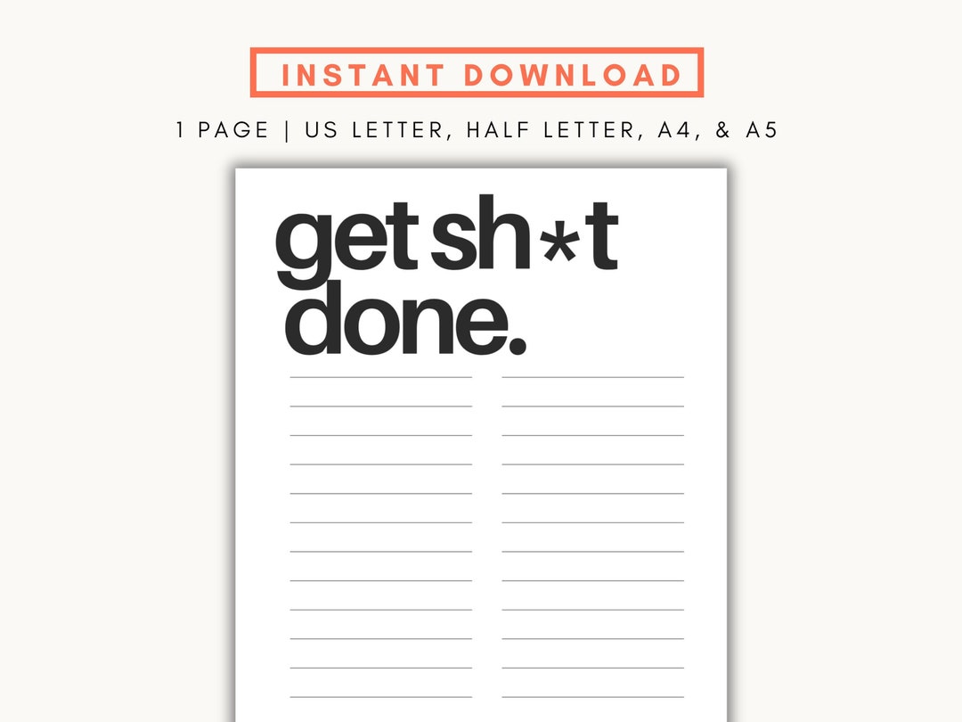 To Do List Printable, Get Shit Done, Daily to Do List, Planner Inserts ...