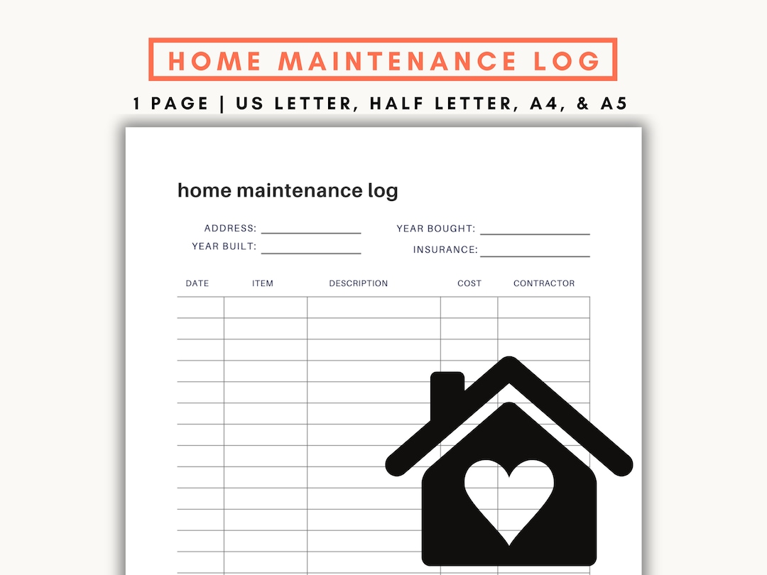 Home Maintenance Log, Home Repair Log, Home Repairs, Printable Home ...