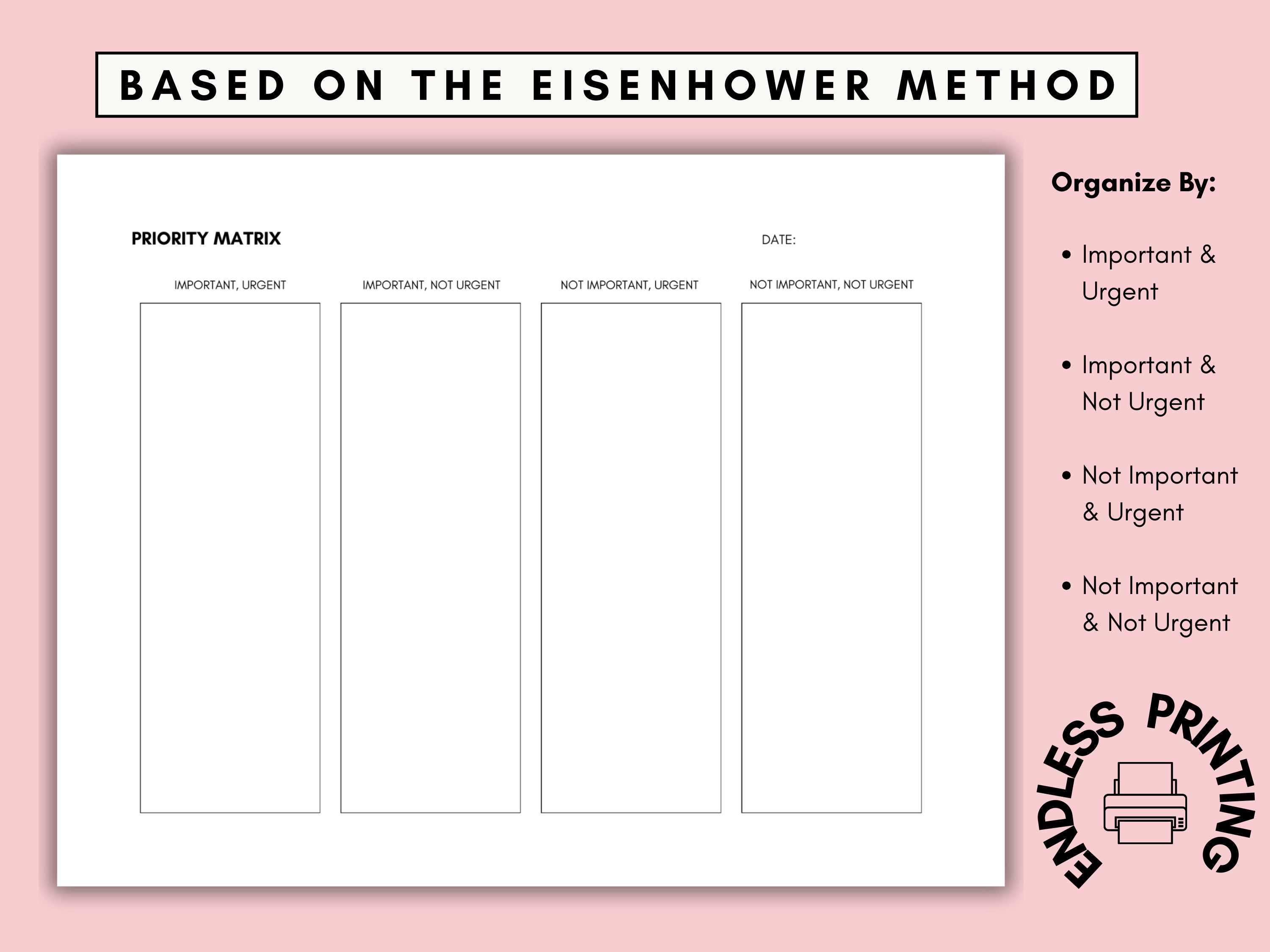 Priority Matrix Template, Printable Eisenhower Matrix, Task ...