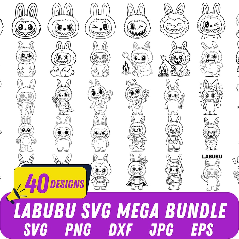 Labubu Outline Svg - Etsy