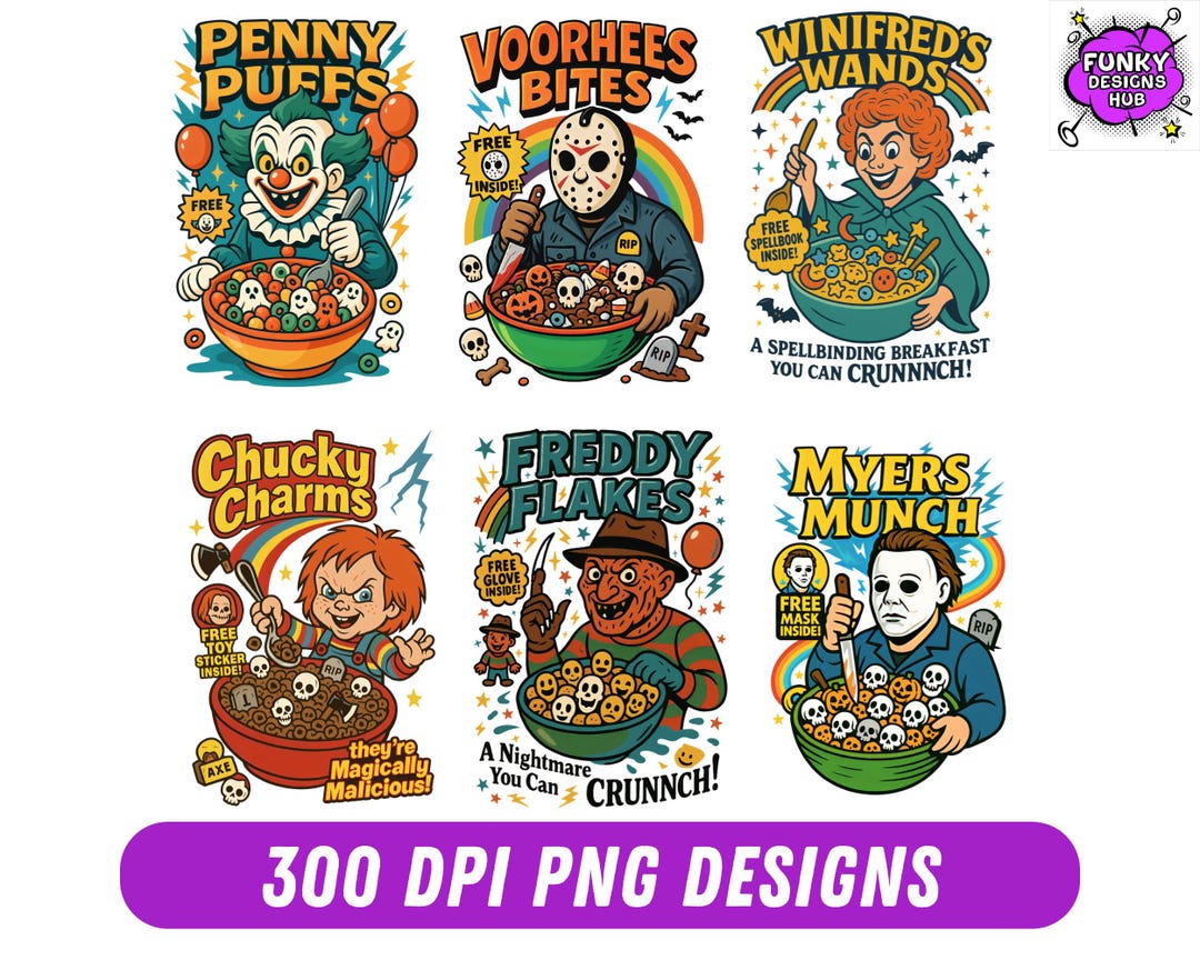 Funny Horror Character Cereal Png Bundle, Cereal Killers Png, Horror ...