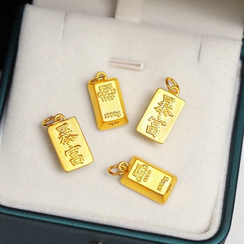 18k Asian Gold Bar Pendant Necklace Gold Bar Necklace - Etsy