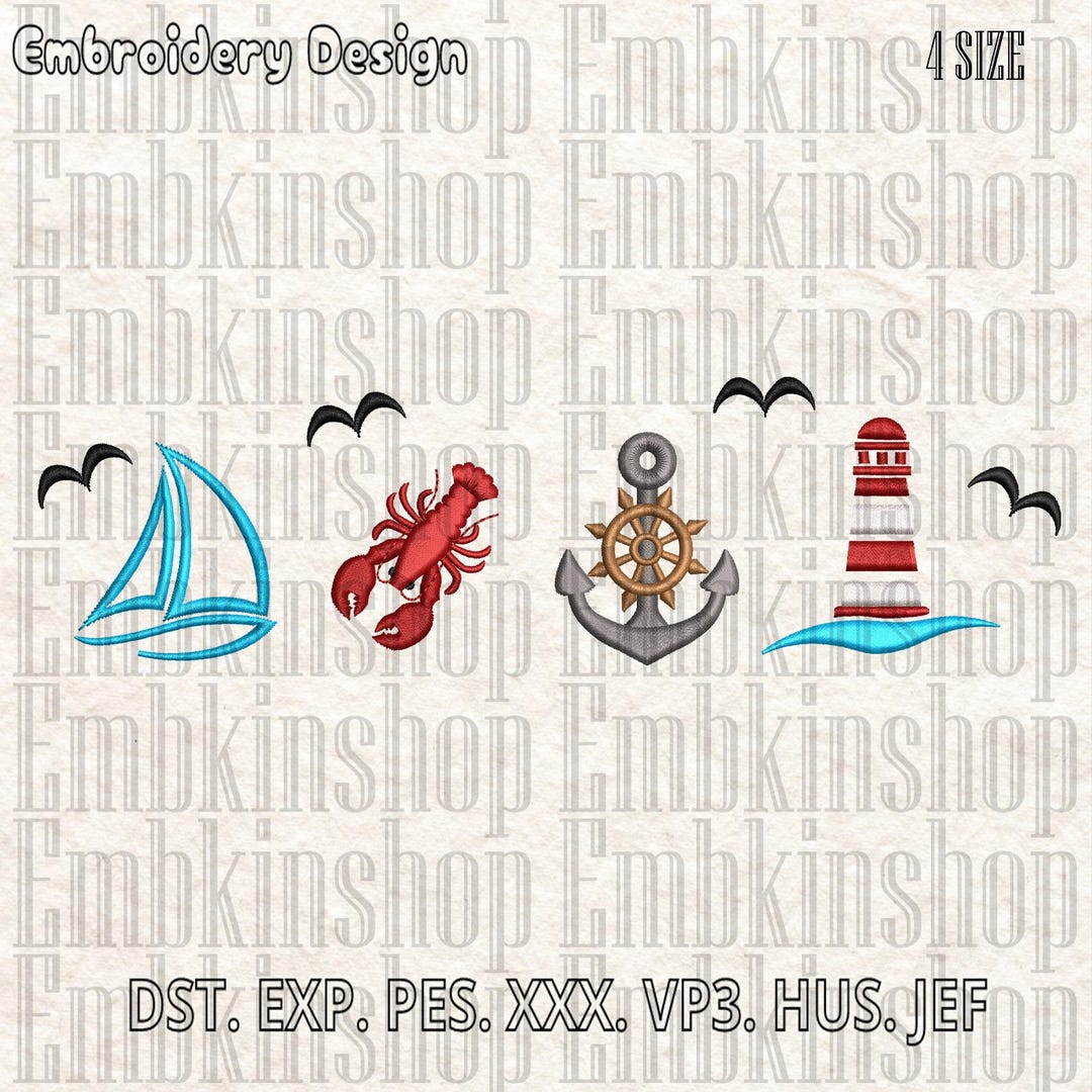 Coastal Embroidery Design, Nautical Summer Embroidery Design, 4 Sizes ...