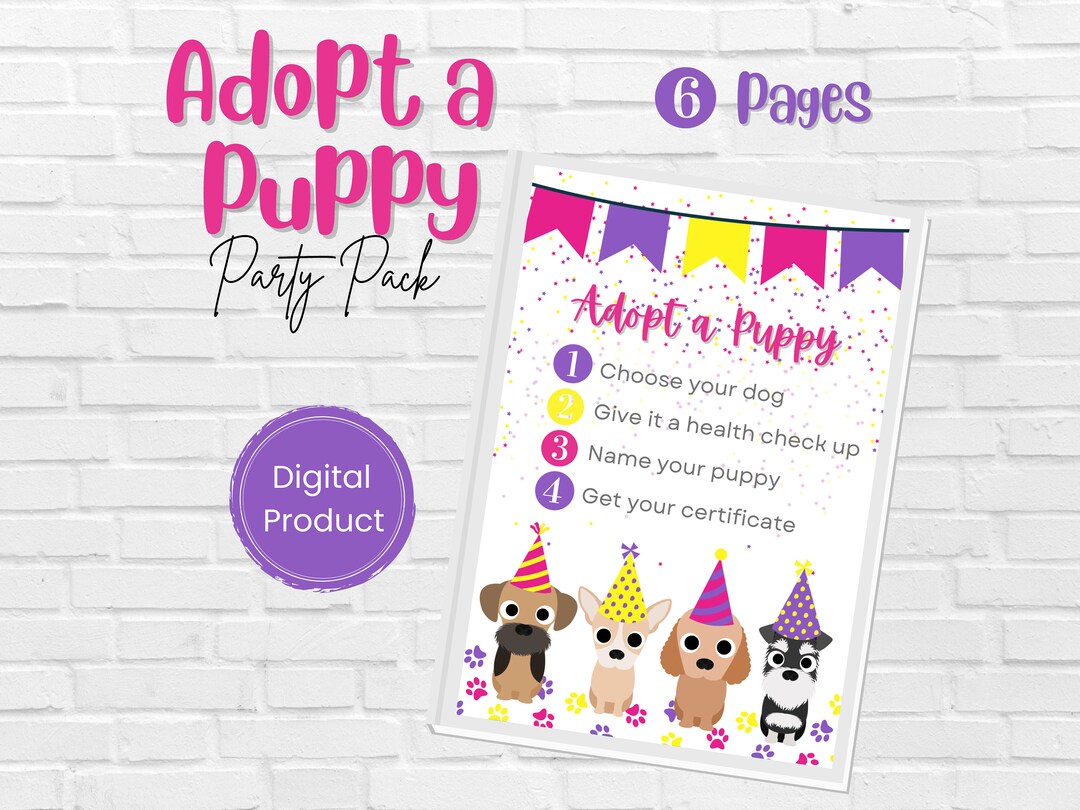 Adopt a Puppy Party Pack Pink Puppy Themed for Girls Birthday Party ...