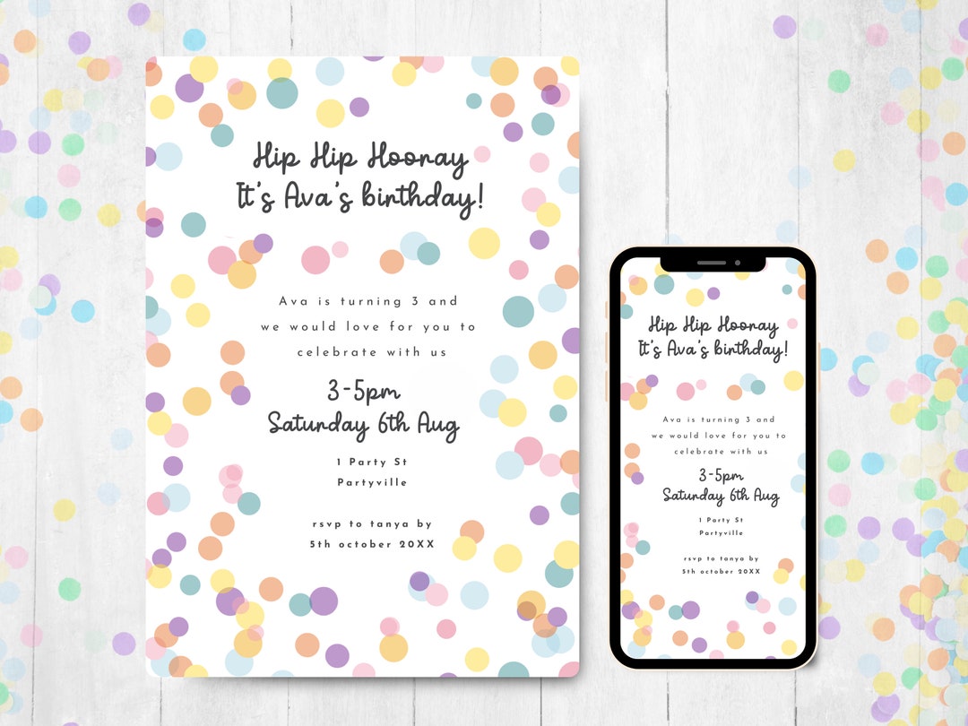 Editable Confetti Birthday Invitation Instant Download - Etsy
