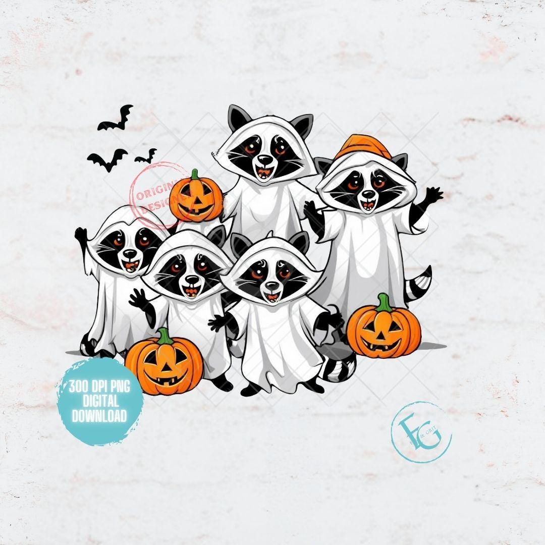 Raccoon Ghosts Digital Art PNG Sublimation Design Instant Download ...