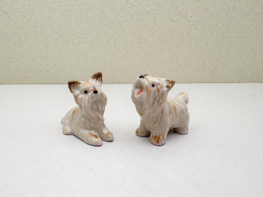 Yorkie Dog Ceramic Figurines – Handmade Miniature Terrier Statues, Cute ...