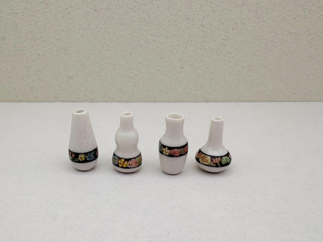 Miniature Hand-painted Ceramic Vase Set – Dollhouse Tiny Floral Pottery ...